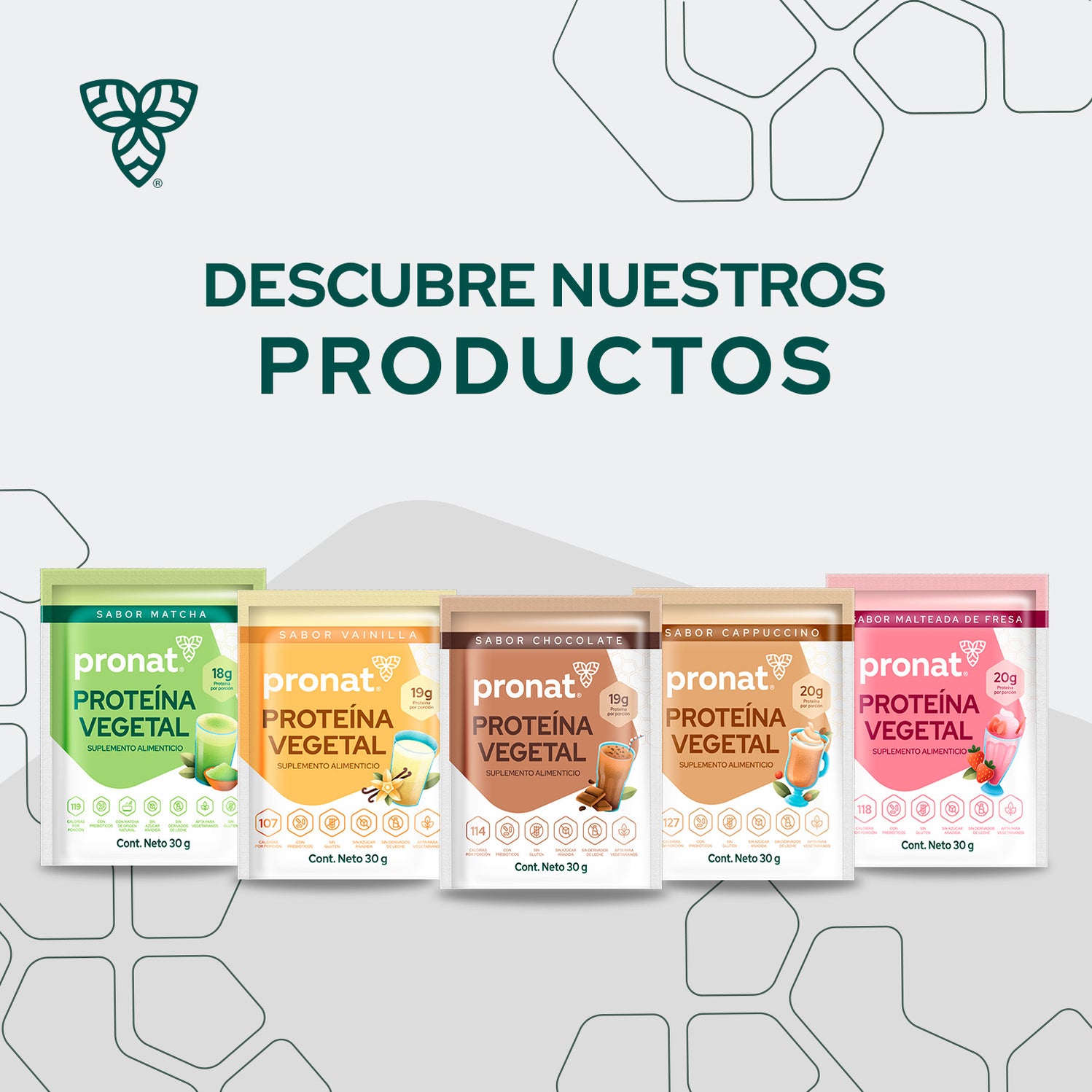 Proteína Vegetal Sabor Chocolate, Caja con 12 sobres de 30 gramos — Pronat